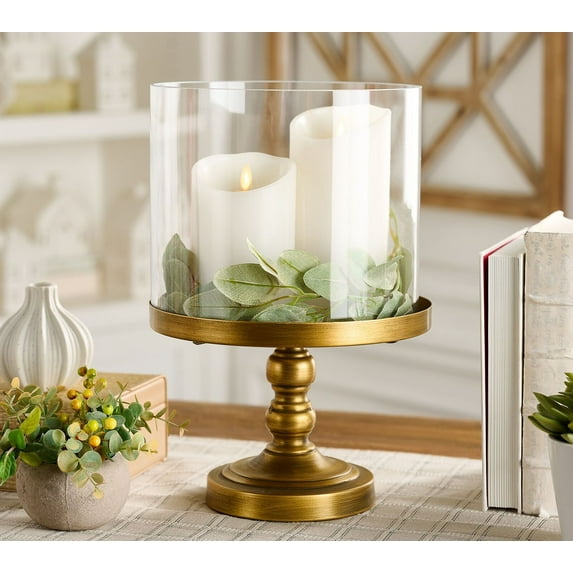 Glass Hurricane with Metal Footed Base by Valerie in Gold - Walmart.com