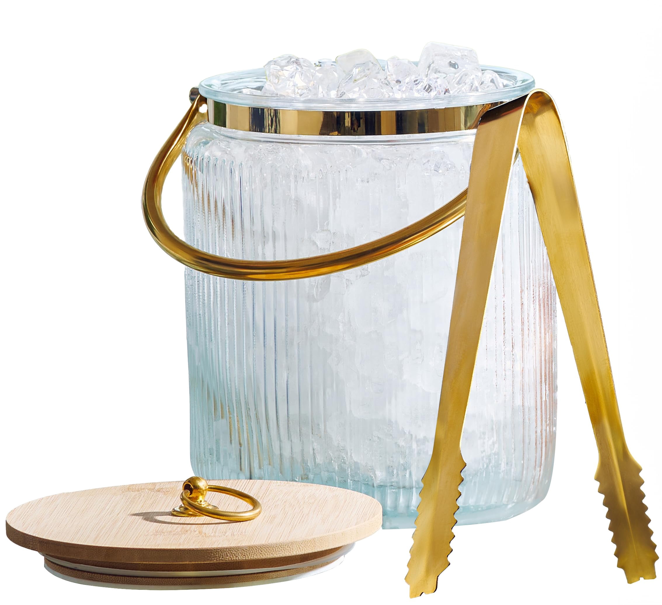 Glass Ice Bucket with Airtight Lid, Ice Tong Scooper and Handle - 3L ...