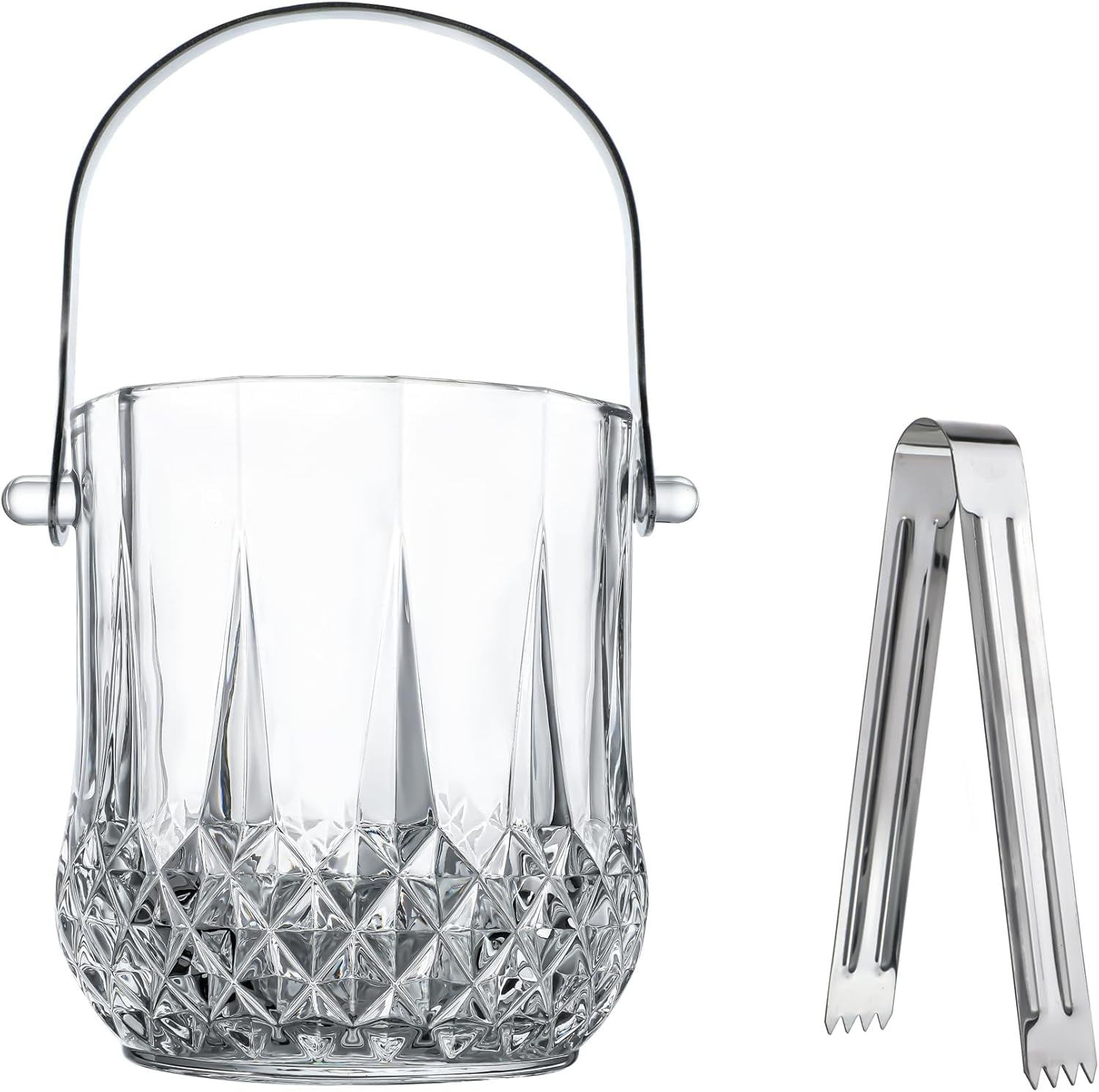 Glass Ice Bucket with Handle and Ice Holds 37oz of Ice Clear Crystal ...