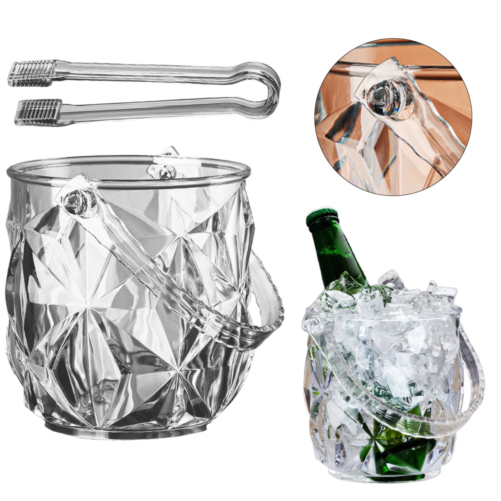 Glass Ice Bucket with Handle and Ice Tong Holds 37oz of Ice Clear ...
