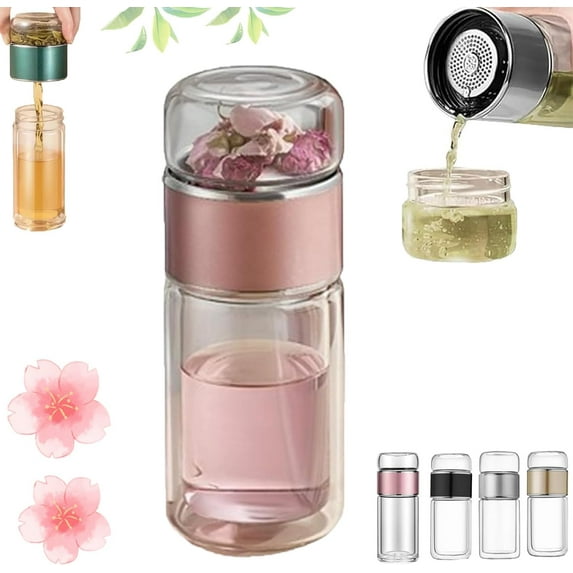 Glass Infuser | 3-in-1 Smart Double Layered Tea Infuser Bottle for Hot ...