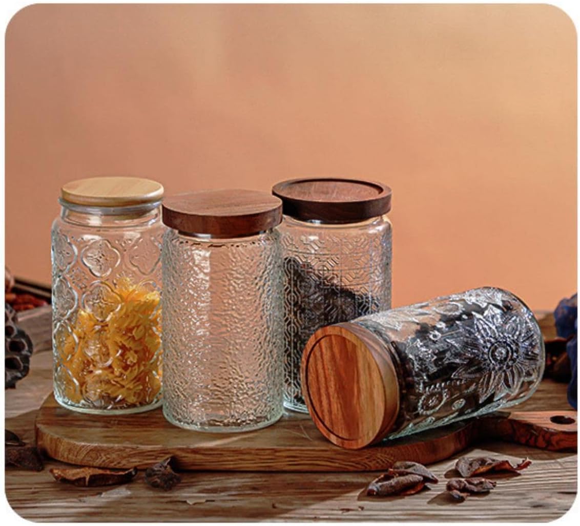Glass Jar with Airtight Bamboo Lid, 35oz Vintage Glass Kitchen Storage ...