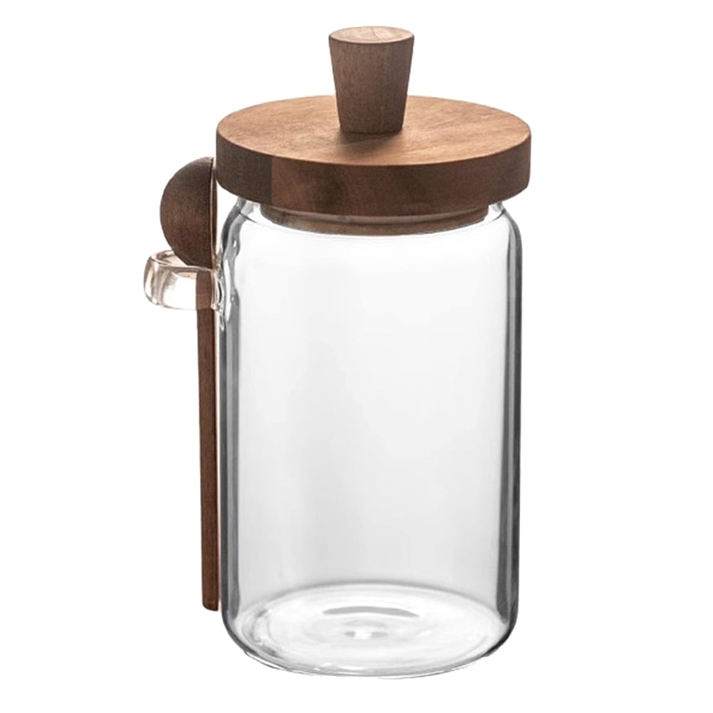 Glass Airtight Jar with Wood Lid 1 Set Countertop Small Storage for ...