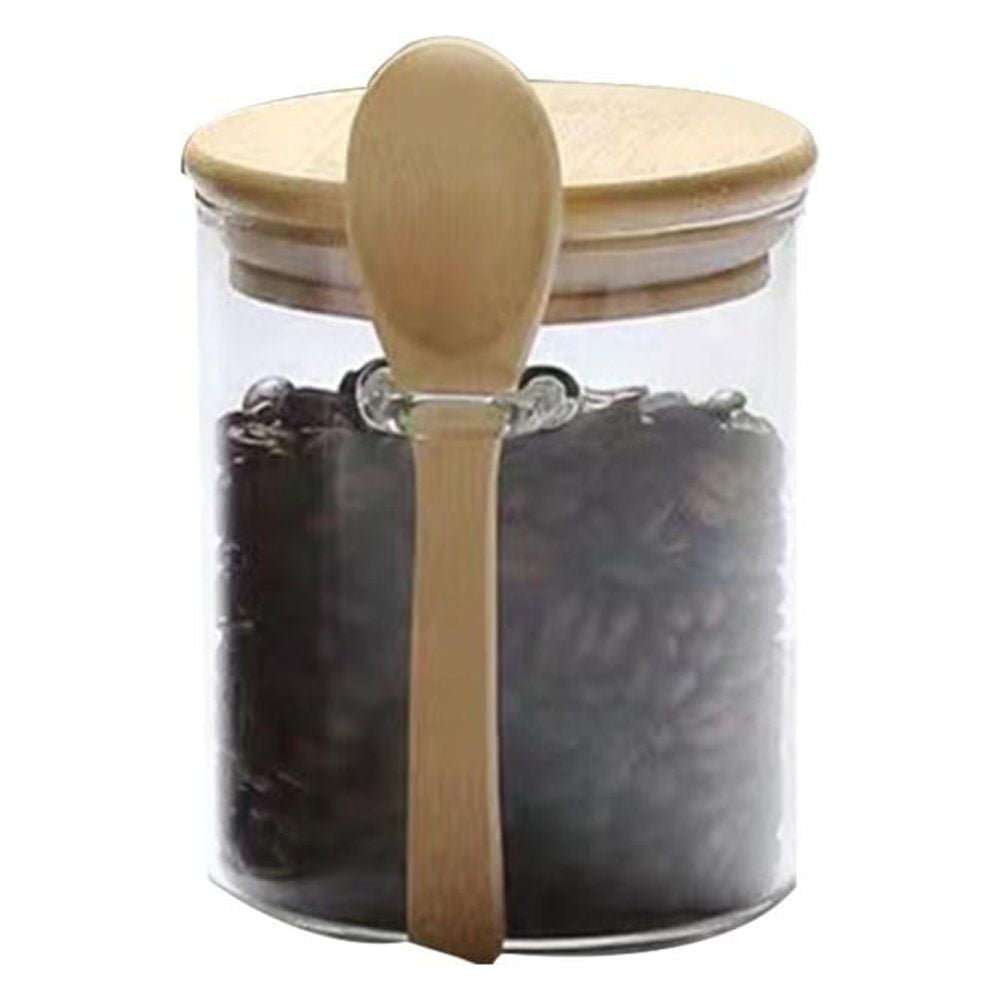 Glass Jar | Transparent Glass Containers with Bamboo Lids Wooden Spoon ...