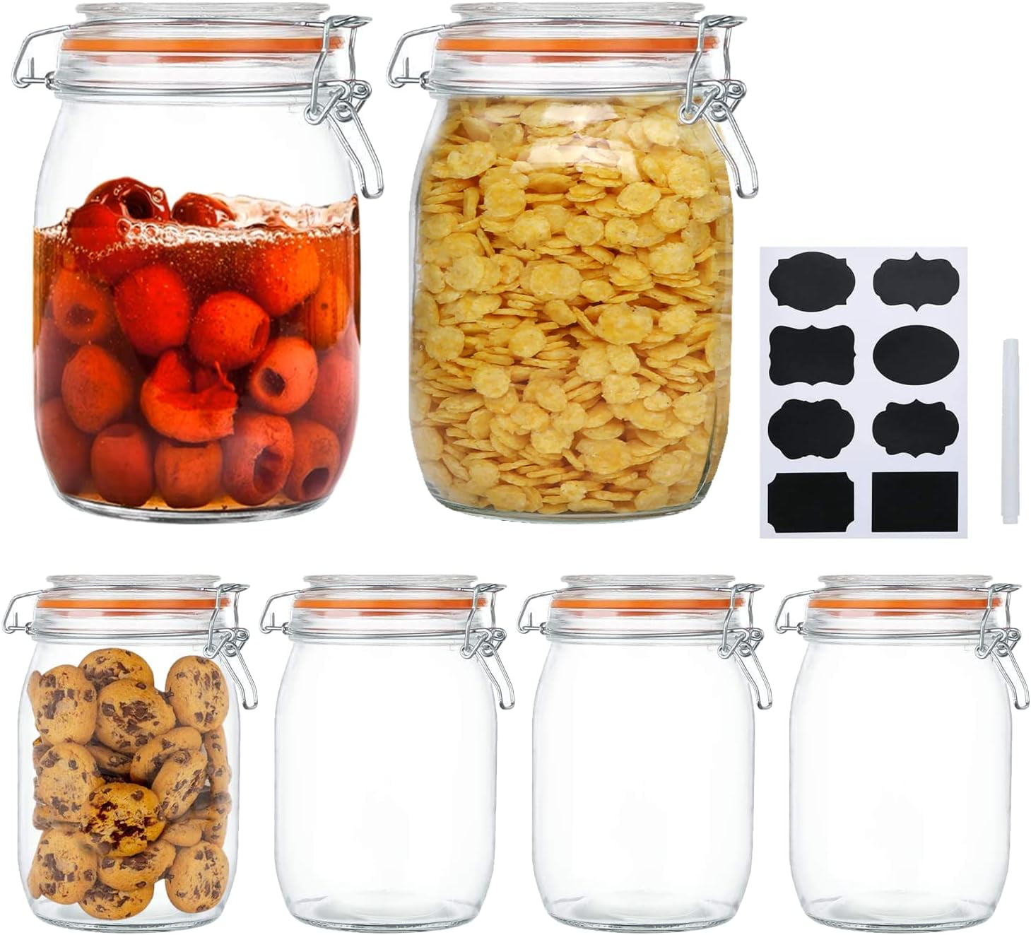 Glass Jars 32oz,Airtight Glass Storage Jar with Clamp Lid,1000ml ...