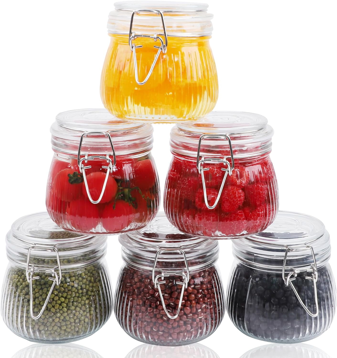 Glass Jars With Airtight Lid 17 Oz-6 Set Sealed Wide Mouth Glass Storage Jars Food Canister ...