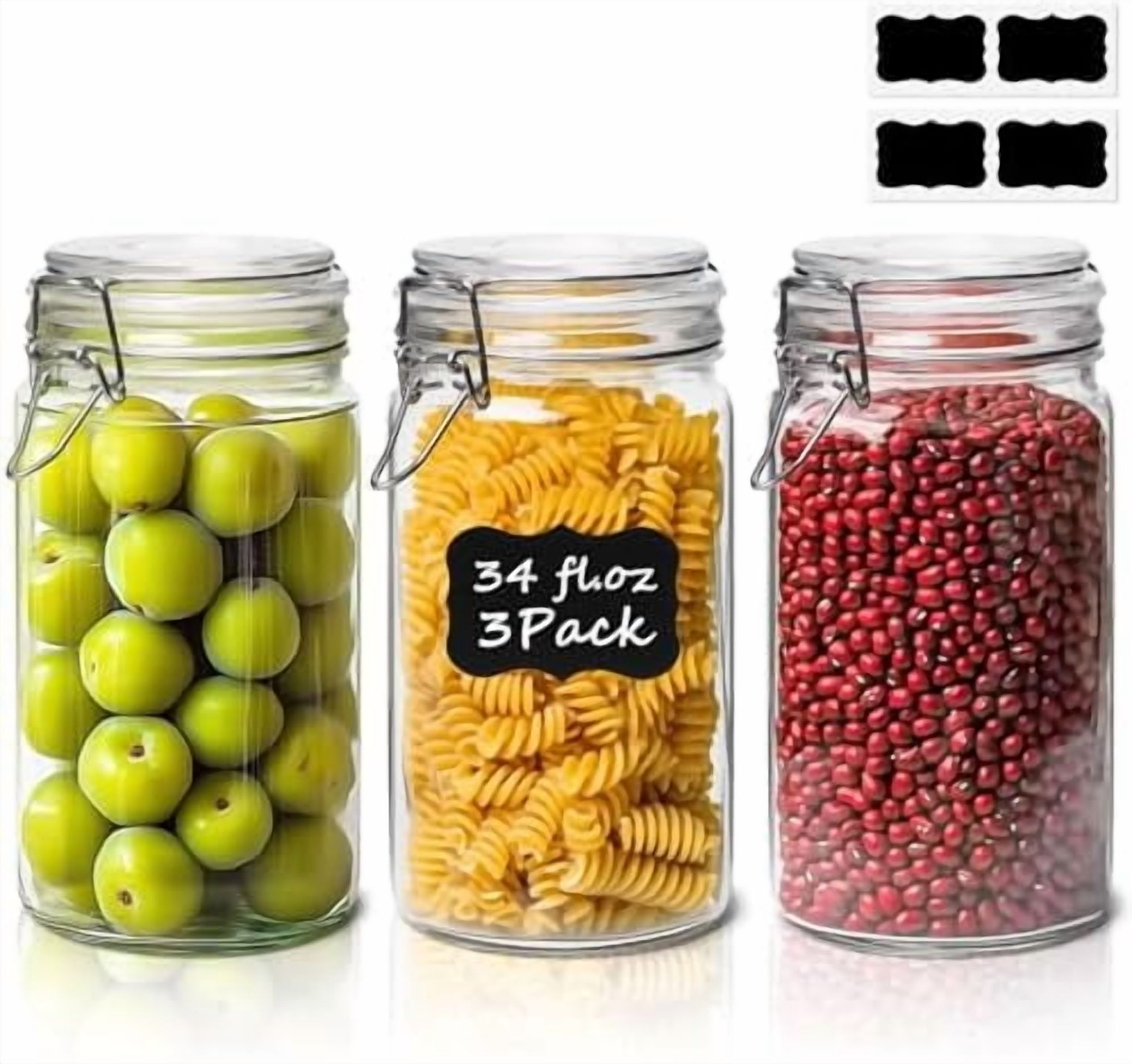 Glass Jars with Airtight Lid Set of 3, Mason Jars 34 oz, Pickling Jar ...