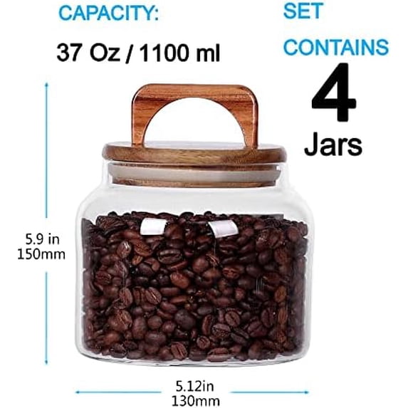 Glass Jars with Airtight Lid [Set of 4],Kitchen Canisters, Borosilicate ...