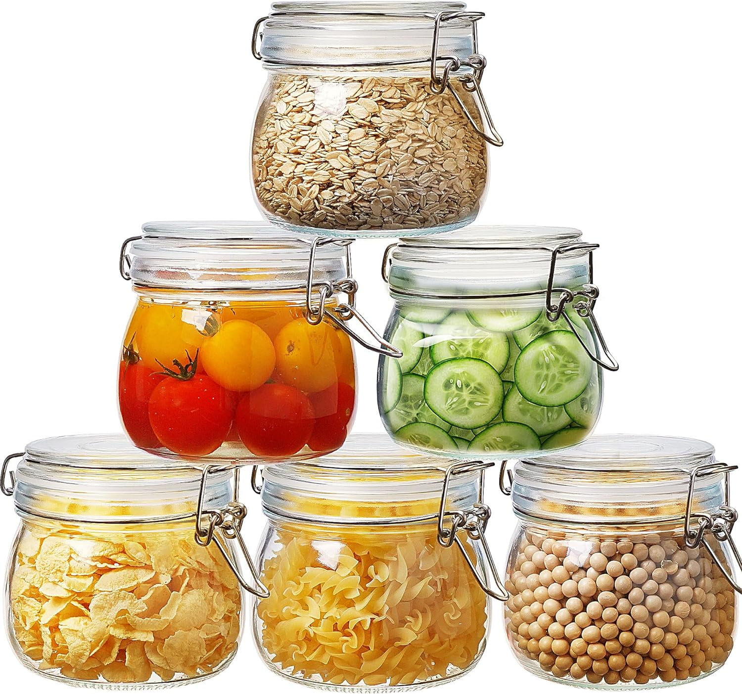 Glass Jars with Airtight Lid Set of 6, 17 floz Wide Mouth Mason Jars ...