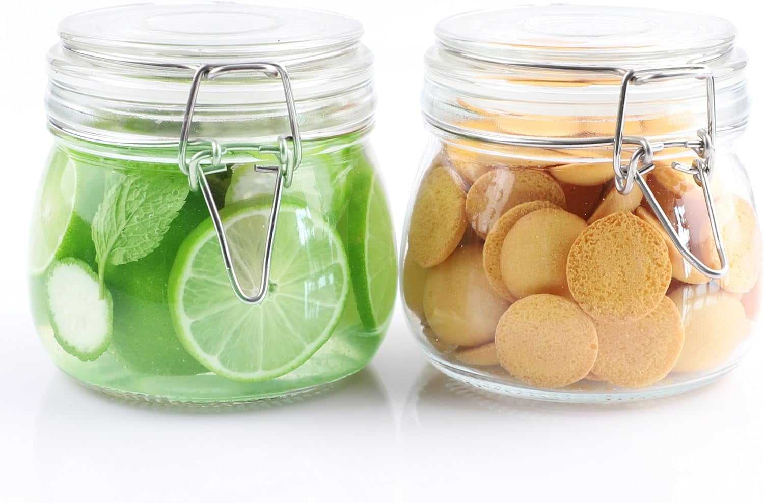 Glass Jars With Airtight Lids 16 OZ 2 Set Wide Mouth Food Storage ...