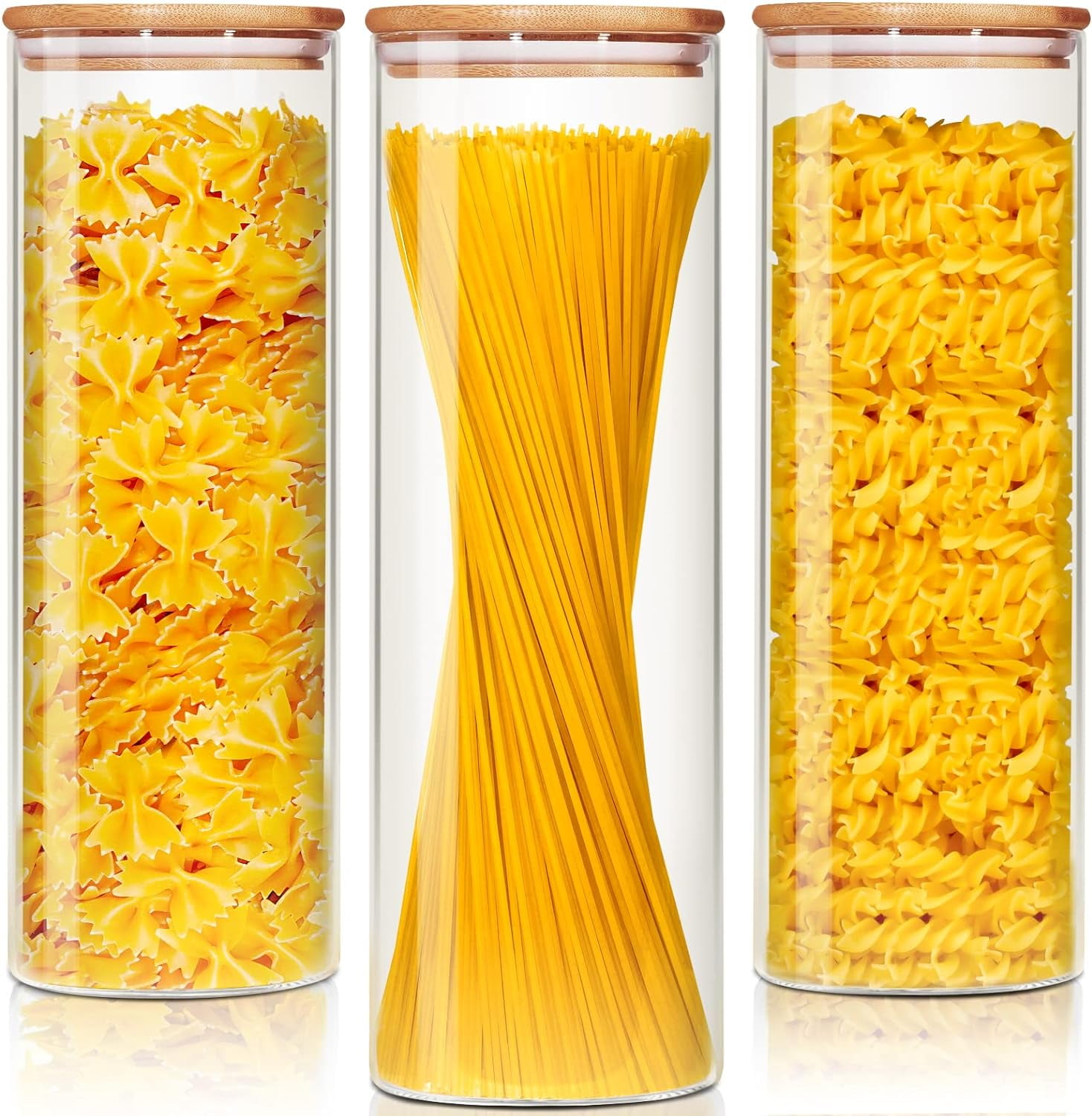 Glass Jars with Bamboo Lids 79 FL OZ [Set of 3], Glass Canisters with ...