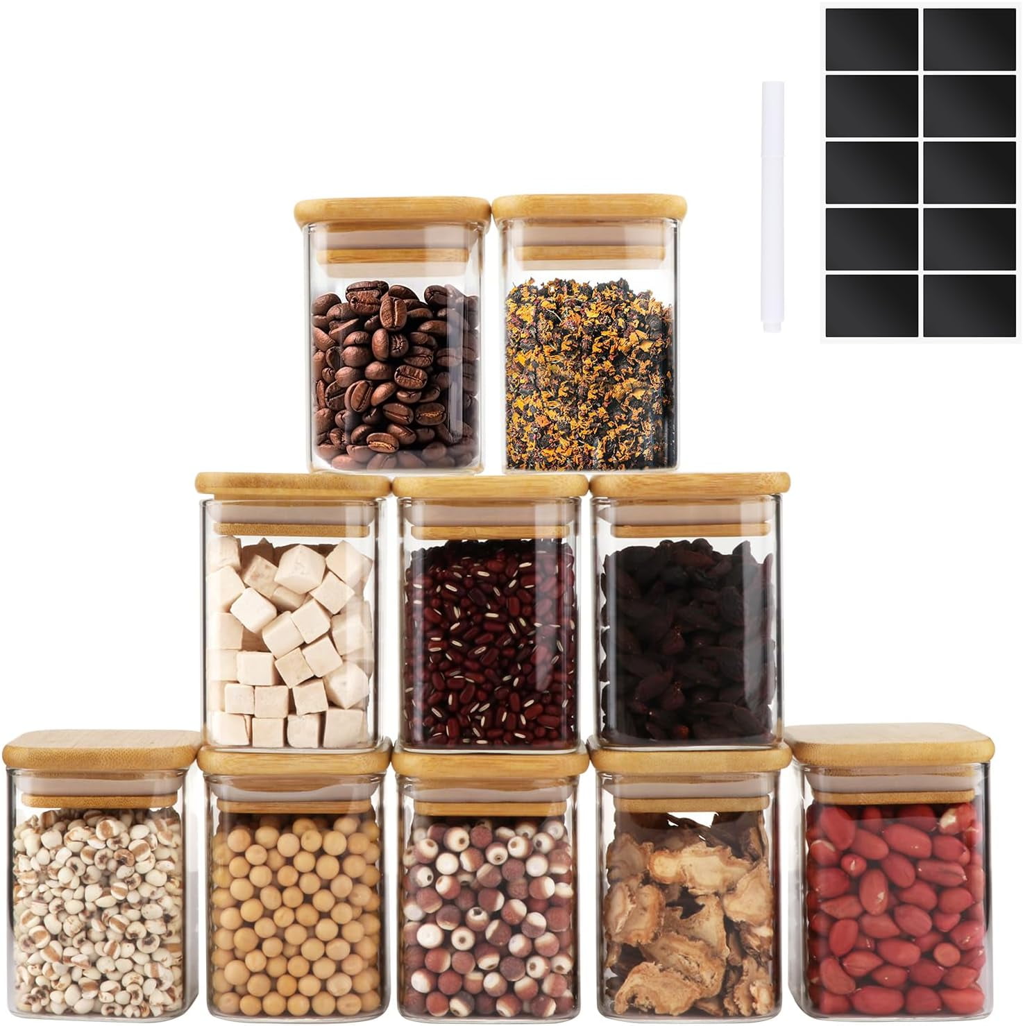 Glass Jars with Bamboo Lids - 9oz Glass Canisters with Airtight Lids ...
