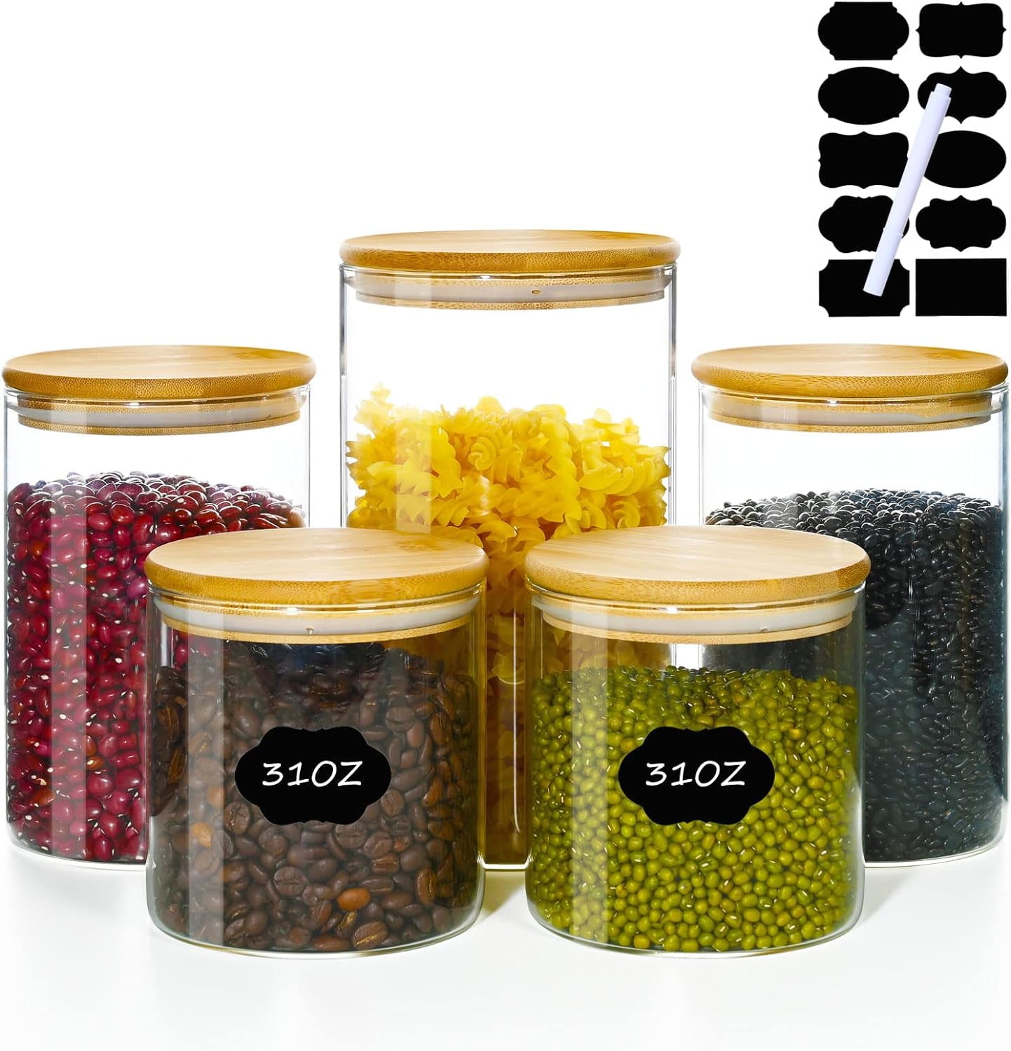 Glass Jars with Bamboo Lids, Glass Food Storage Containers, Airtight ...