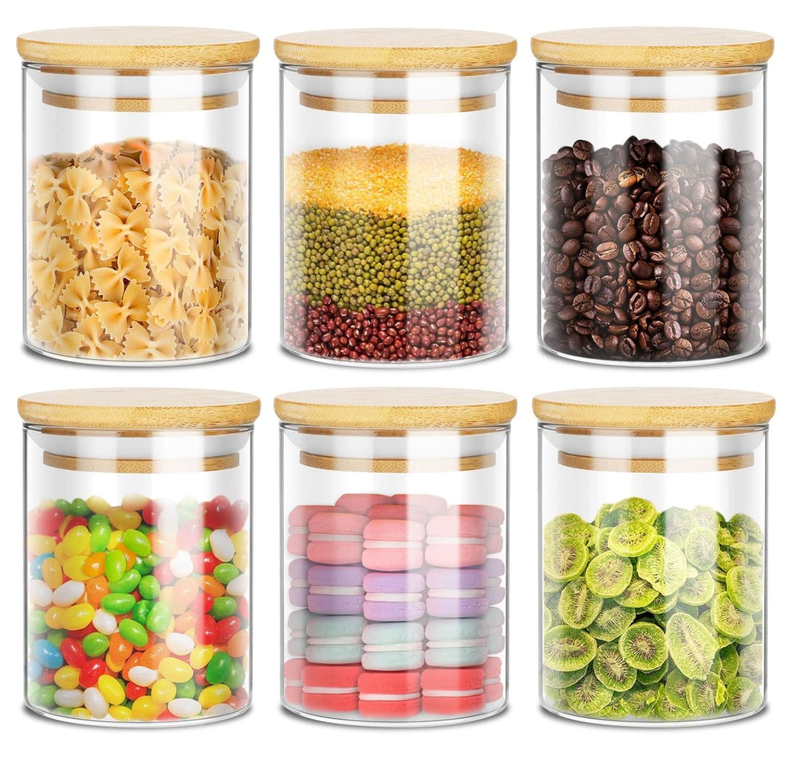 Glass Jars for Food Storage with Bamboo Lids and Labels,16 OZ Air Tight ...