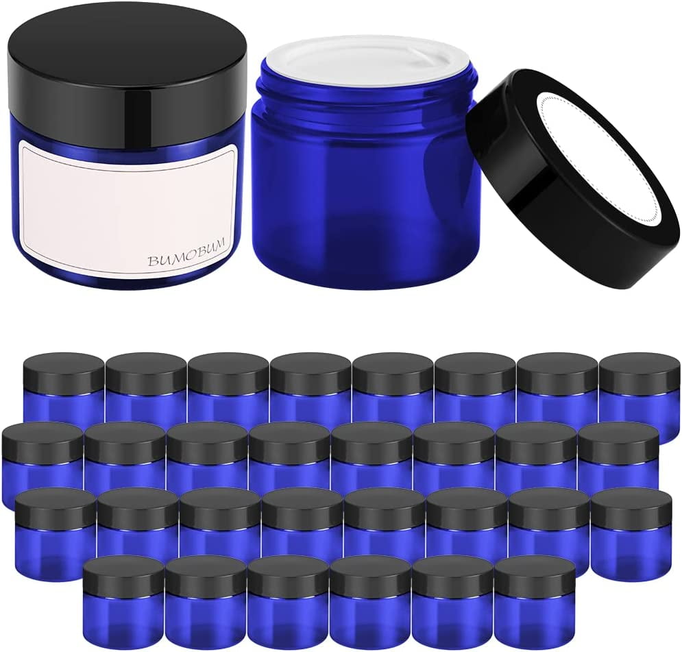 Glass Jars with Lids, 48 pack Blue Round Small Containers with Black ...