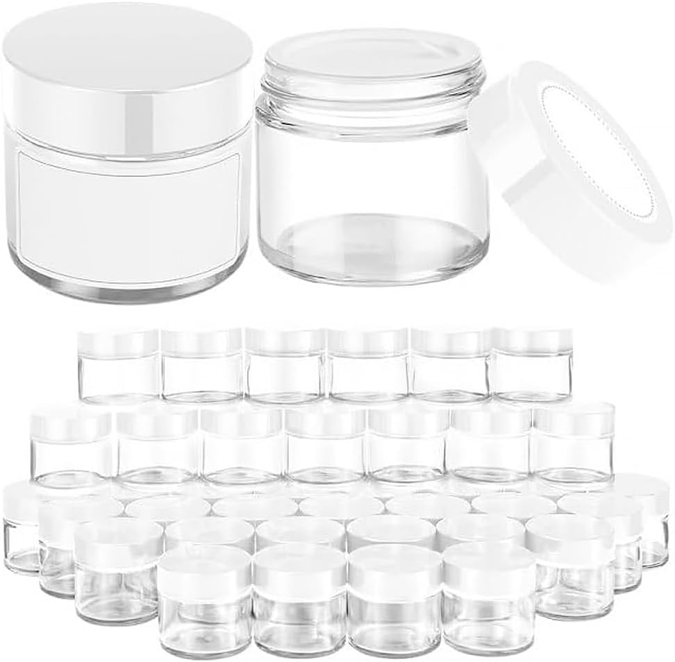Glass Jars with Lids, 48 pack Clear Round Small Containers with White ...