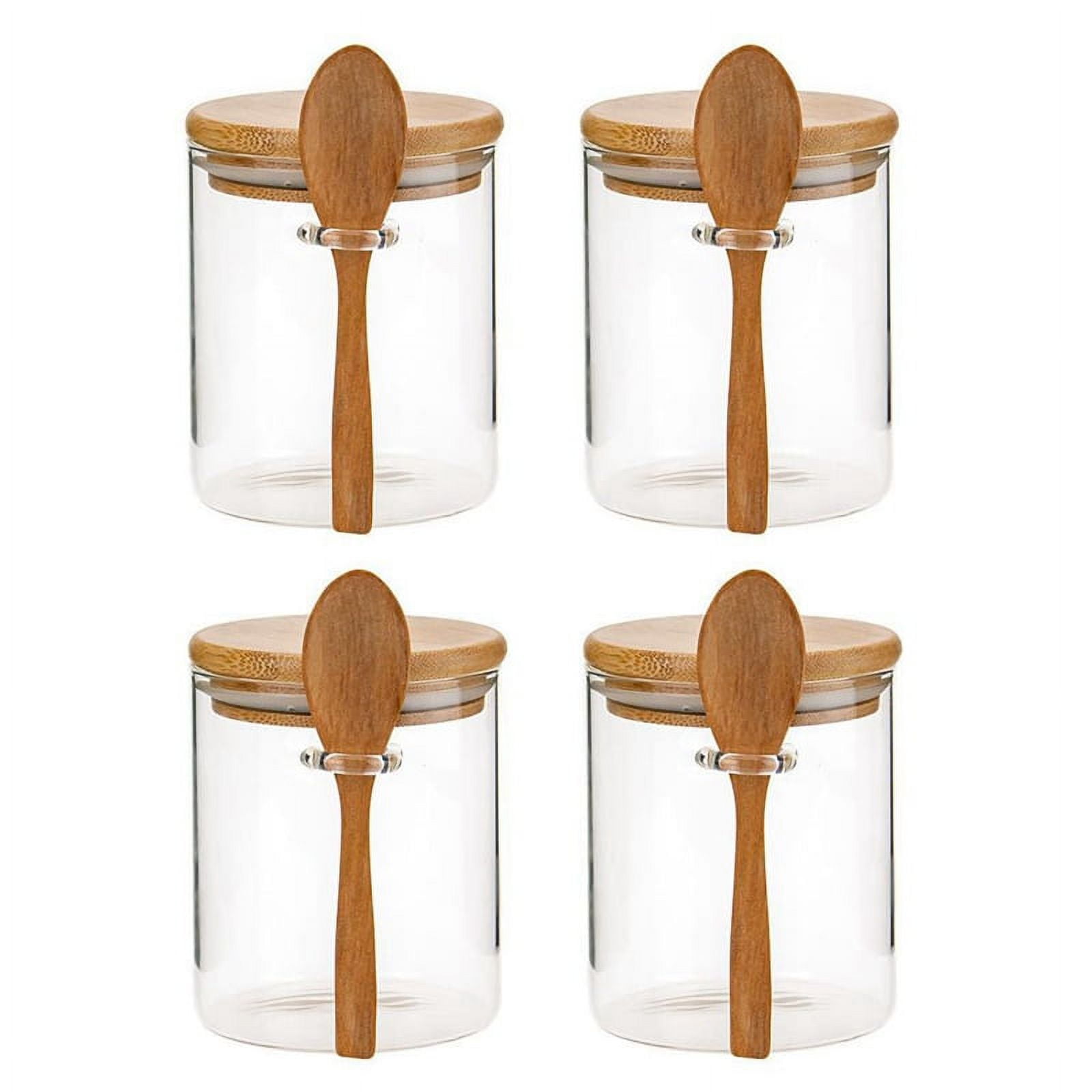Glass Jars with Bamboo Lid & Bamboo Spoons Glass Food Storage Jars ...