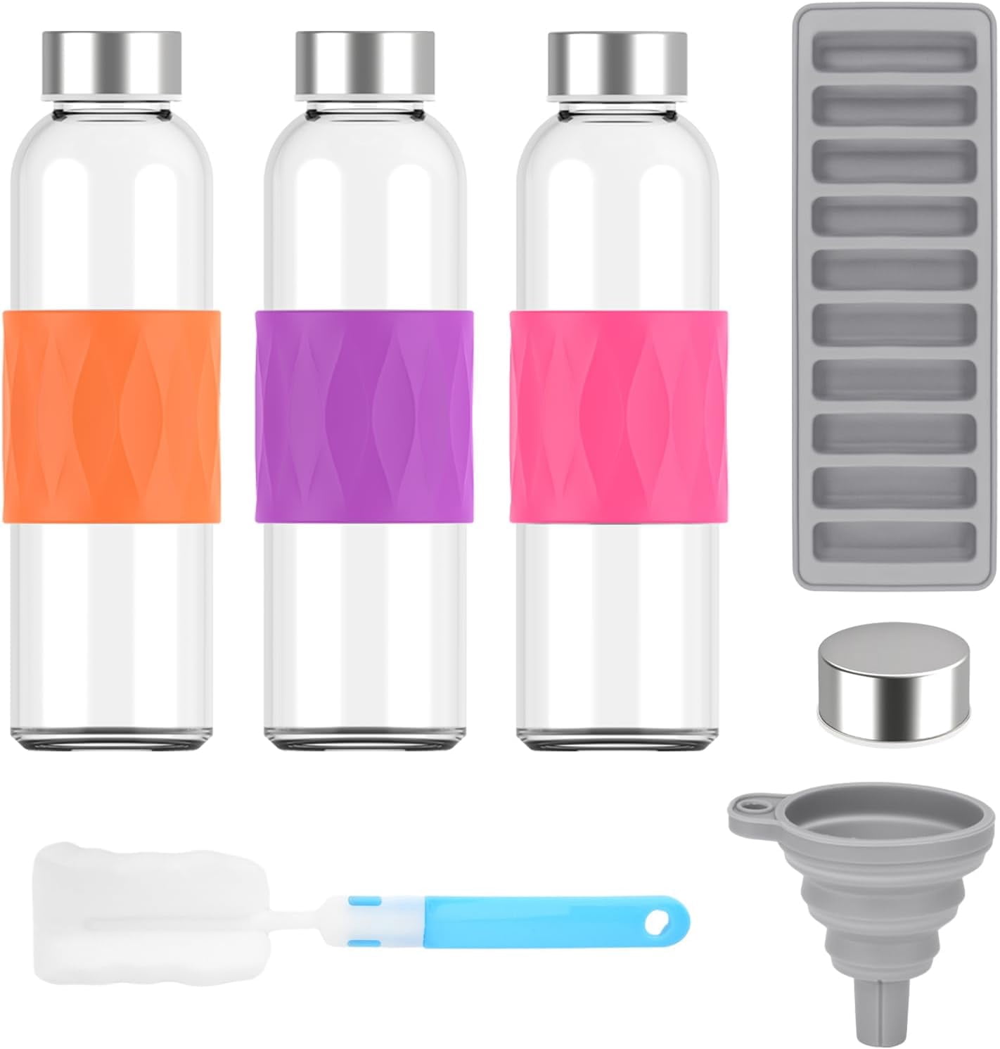 Glass Juice Bottles with Lids for Juicing 18 oz, Reusable Clear Glass ...