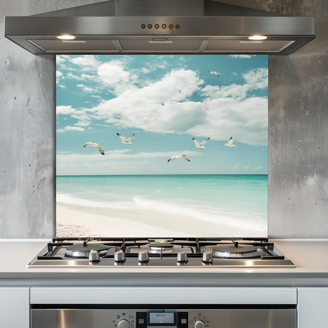 Glass Kitchen Backsplash Behind Stove, Ocean Sea Glass Backsplash ...