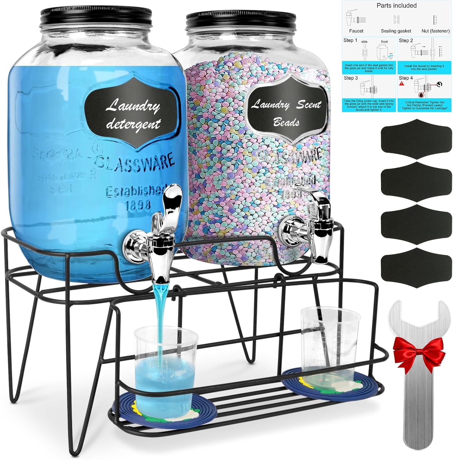 Glass Laundry Detergent Dispenser, Laundry Liquid Dispenser With Stand ...