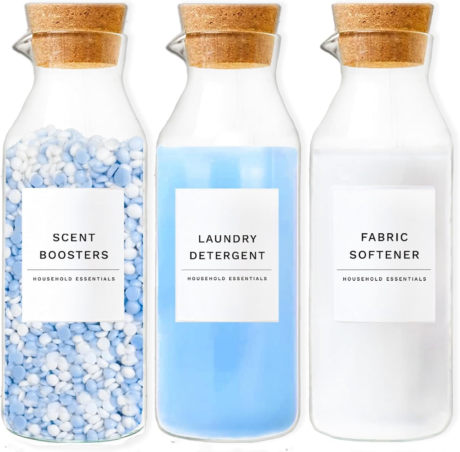 Glass Laundry Detergent Dispenser Set with Cork Lids, Fabric Softener ...