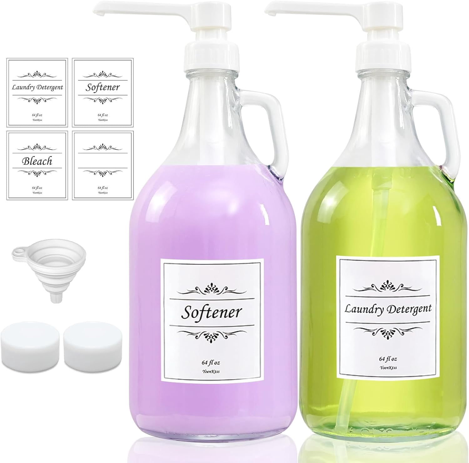 Glass Laundry Detergent Dispenser Set With Pump, 64-Oz Airtight Half ...