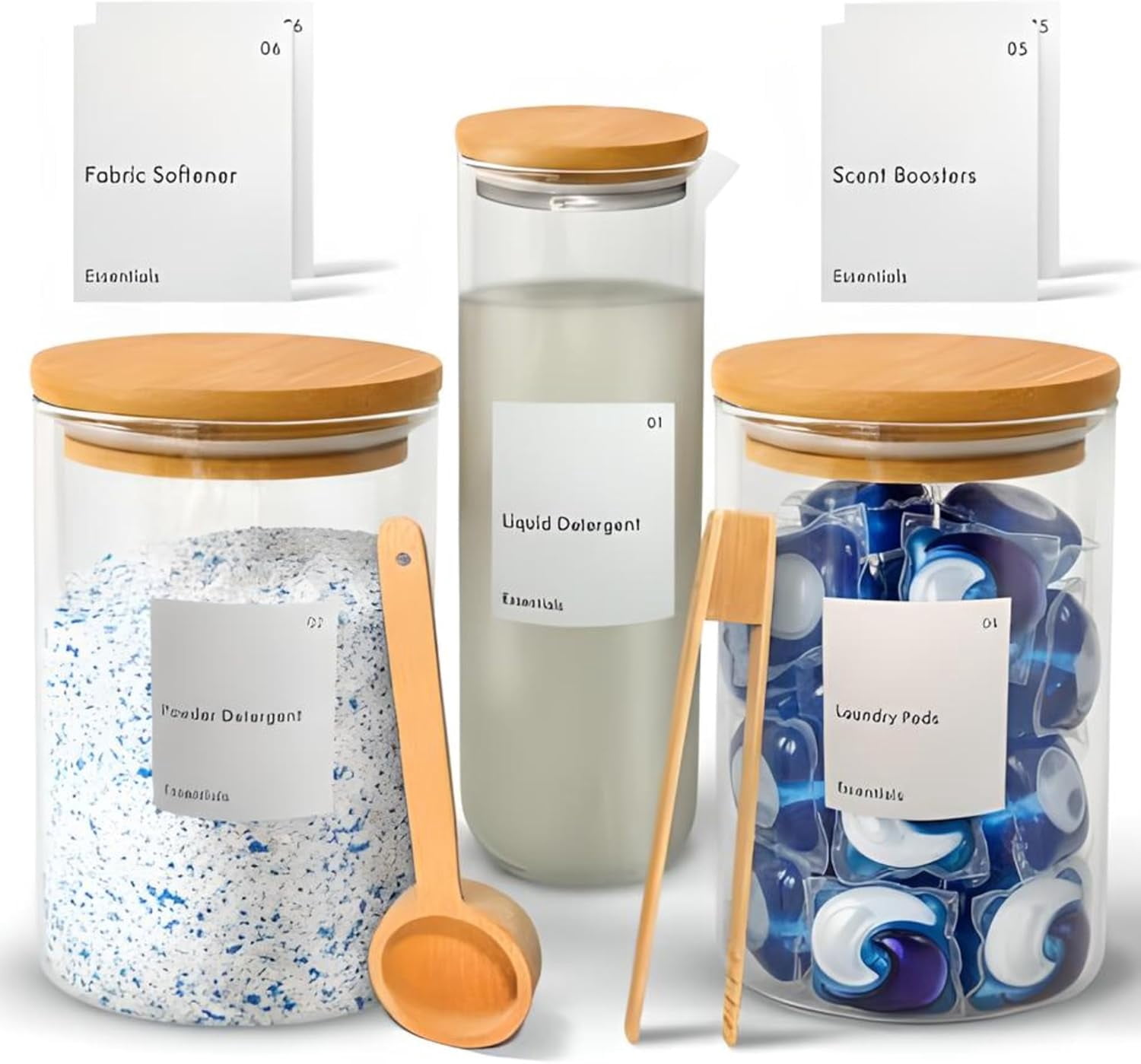 Glass Laundry Detergent Dispenser & Storage Set – Liquid Detergent Pump ...