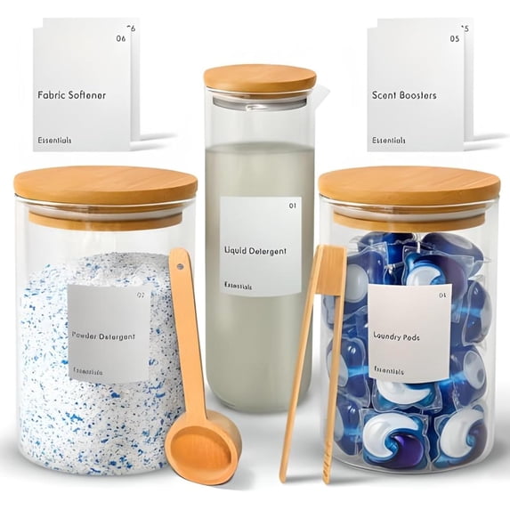 Glass Laundry Detergent Dispenser & Storage Set – Liquid Detergent Pump ...