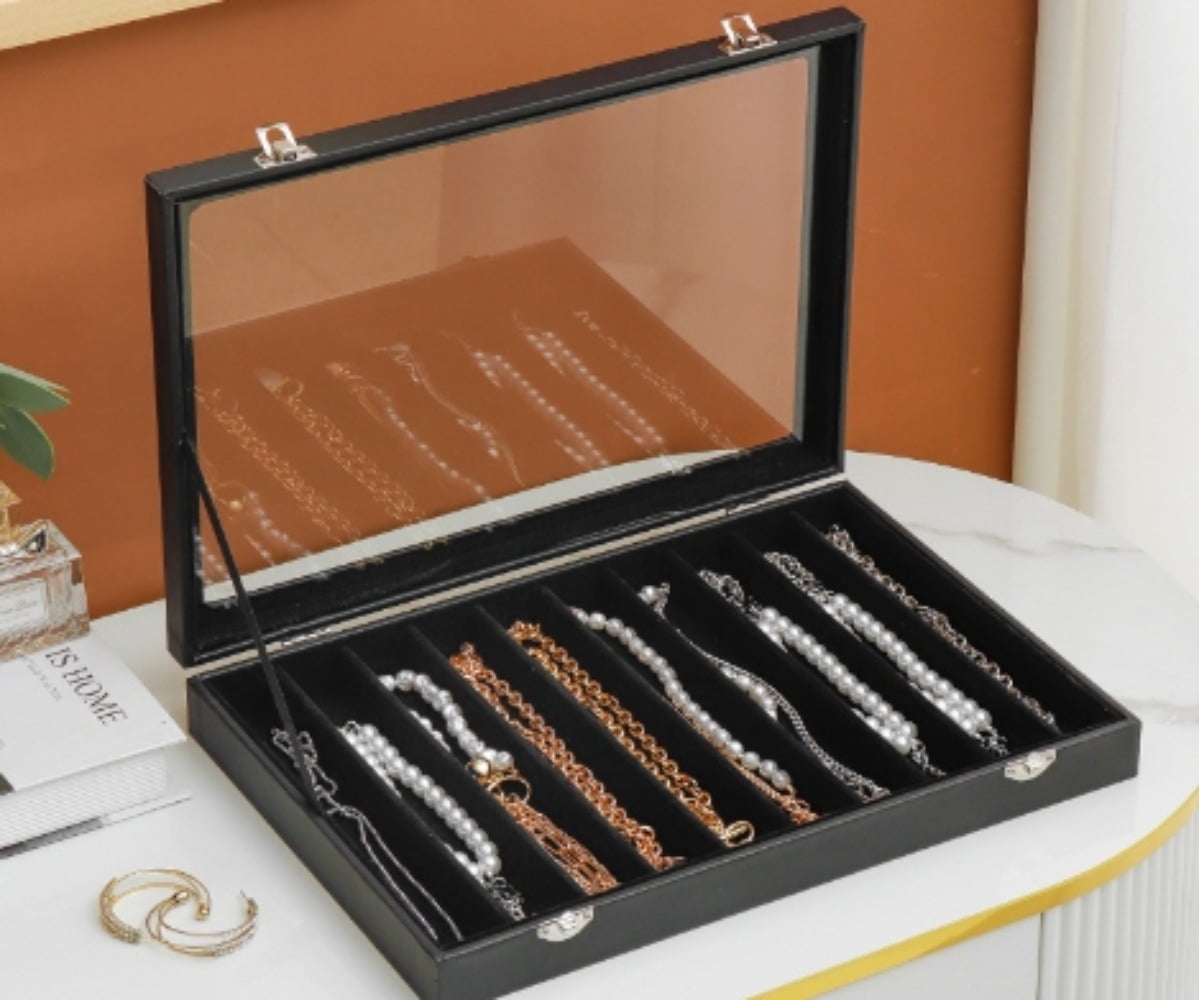 Glass Lid Necklace Organizer Box Transparent Necklace Holder Organizer ...