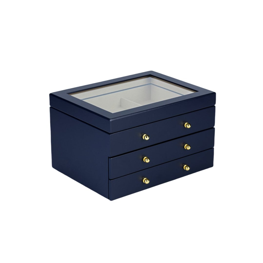 Glass Lift Top Navy Jewelry Box - Walmart.com