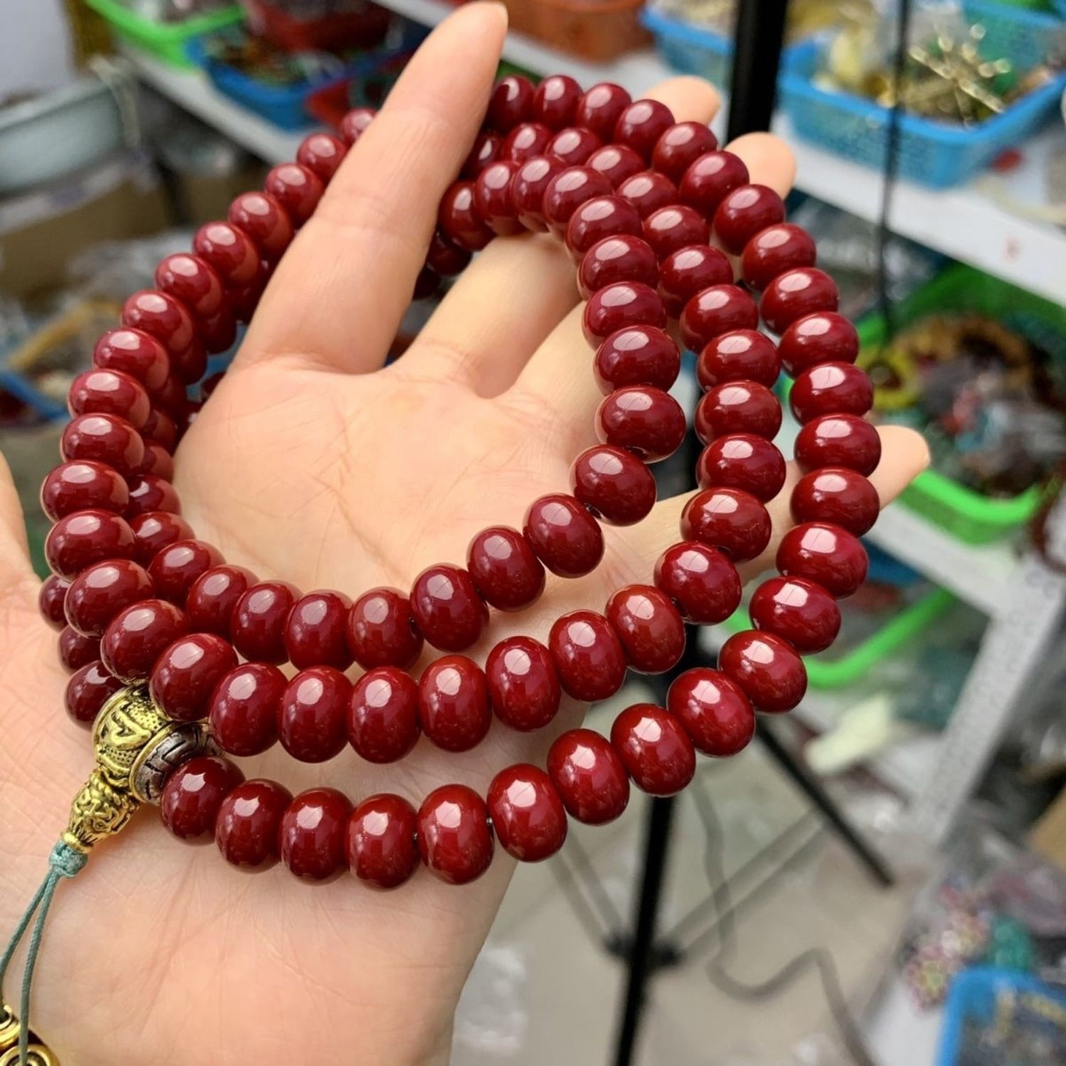 Glass Mala Necklace 108 Abacus Style Beads Buddhist Prayer Strand Bodhi ...