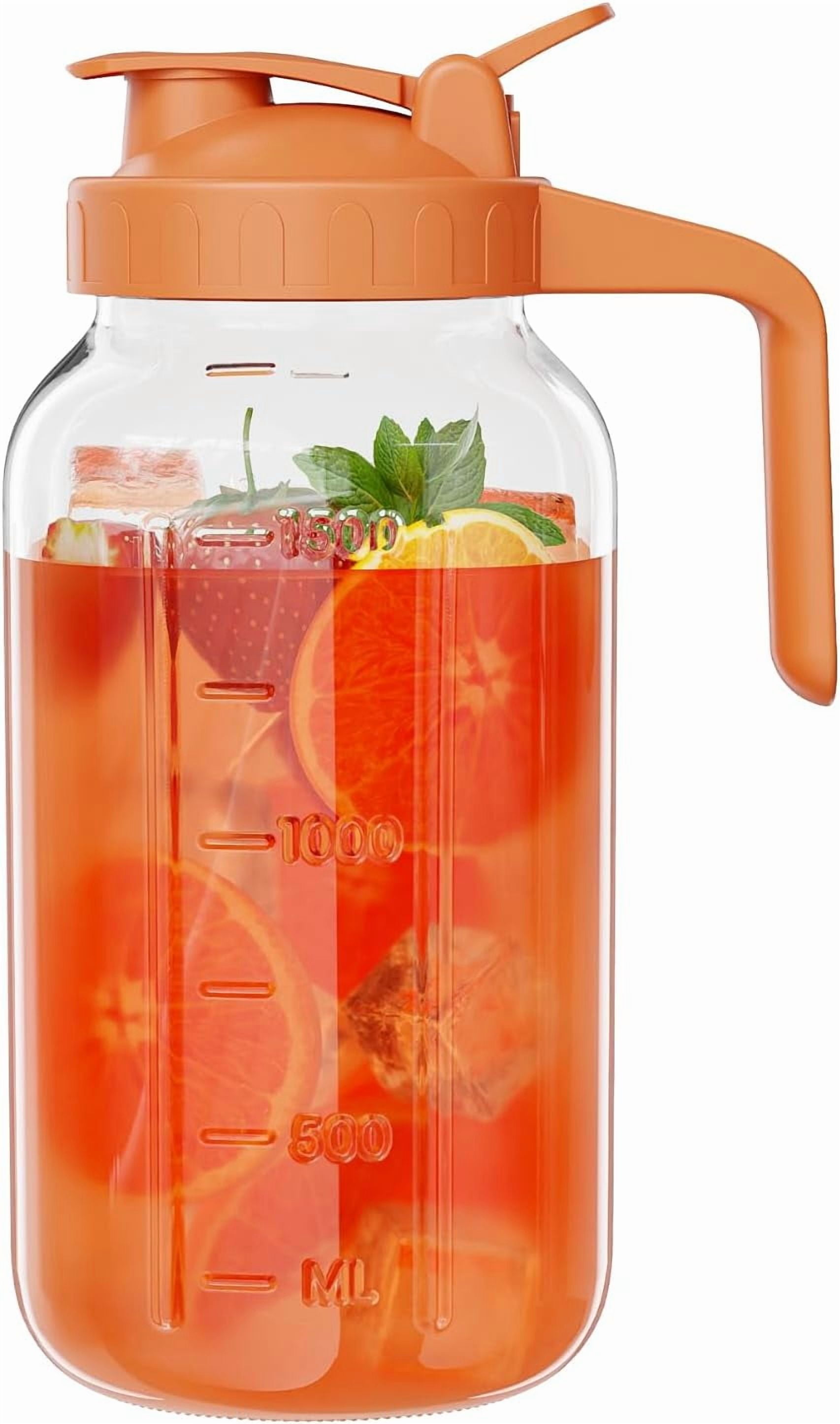 Glass Mason Jar Pitcher, 64 oz Wide Mouth Jug with Pour Spout Handle ...