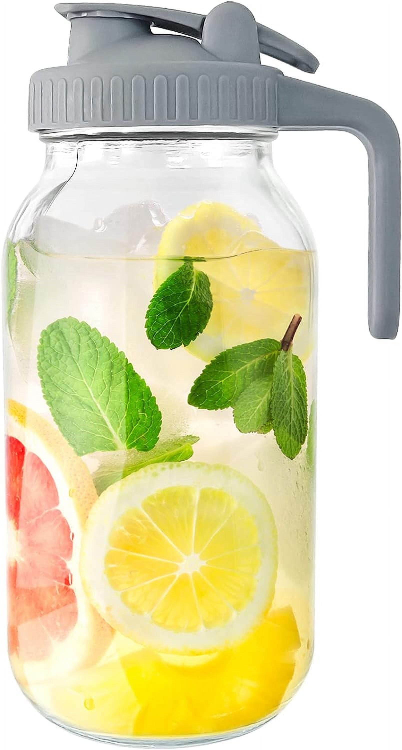 Glass Mason Jar Pitcher, 64 oz Wide Mouth Jug with Pour Spout Handle ...