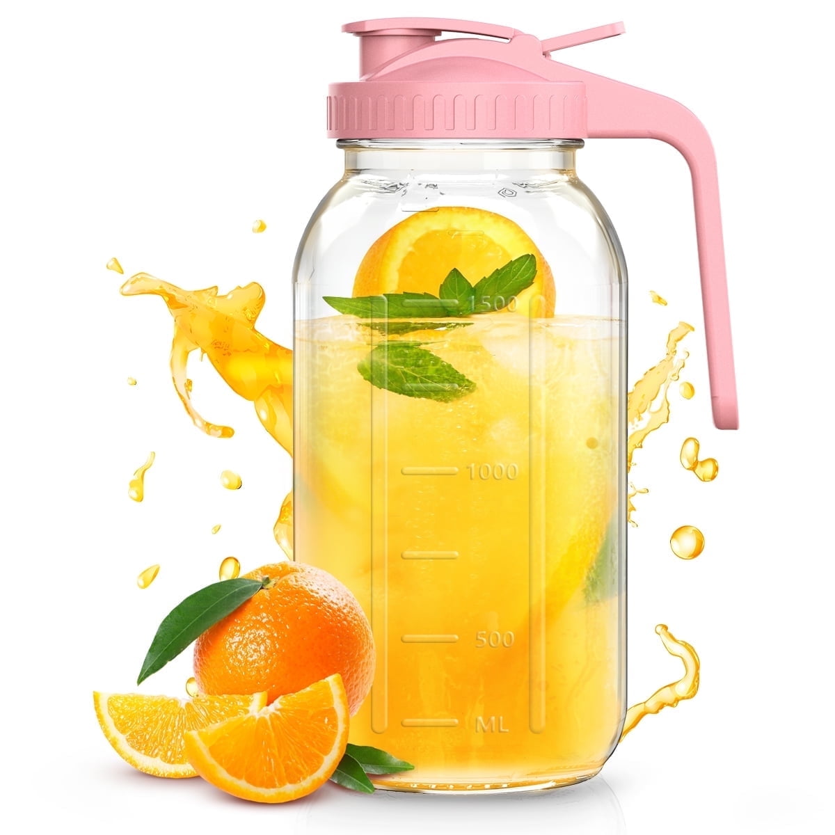 Xueyu Glass Mason Jar Pitcher, Wide Mouth 64 oz 2 Quart, Leakproof Flip ...
