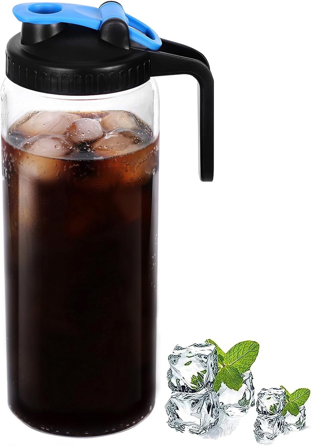 Glass Mason Jar Pitcher with Lid,V-shaped Pour Spout - 1800ml ...