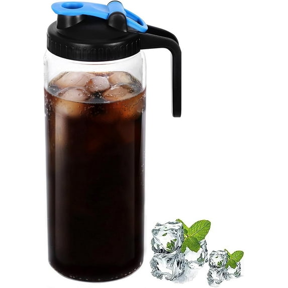 Glass Mason Jar Pitcher with Lid,V-shaped Pour Spout - 1800ml ...