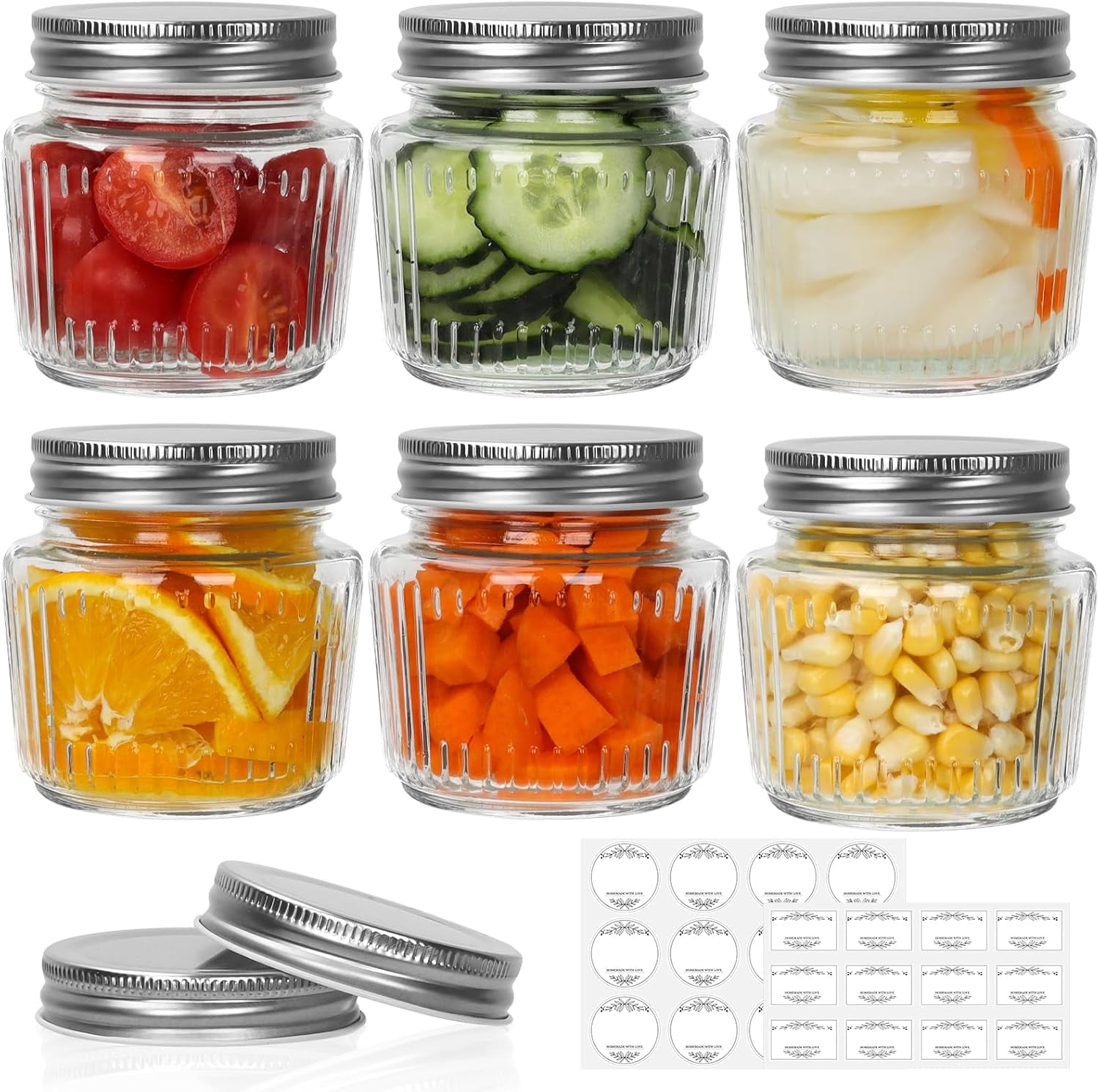 Glass Mason Jars with Lids - 8 oz Vintage Canning Jars, Pickling Jars ...