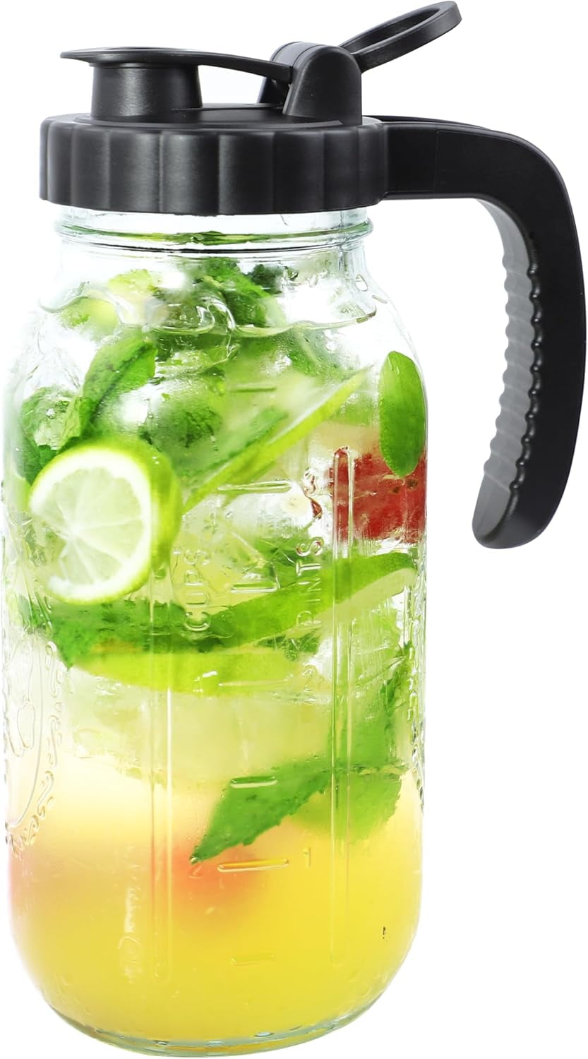 Glass Mason Jars Pitcher With Spout Lids 2 Quart Airtight Breastmilk ...