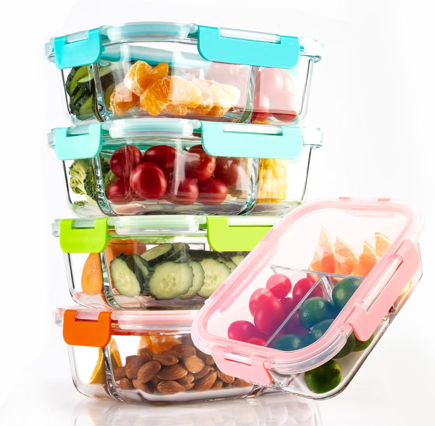 Glass Meal Prep Containers 3 Compartment with Lids (5 Pack, 36oz ...