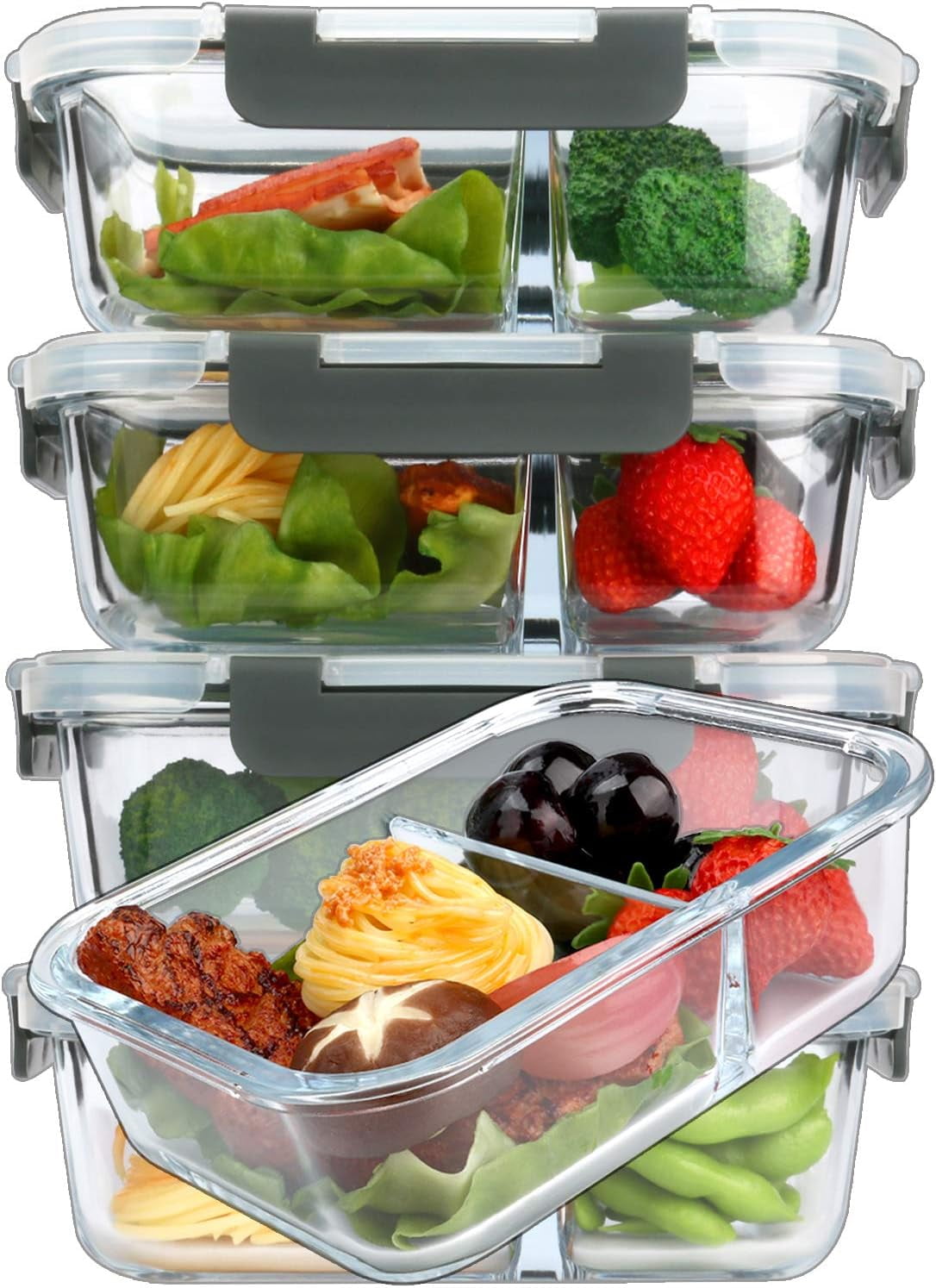 Glass Meal Prep Containers Compartments Portion Control with Upgraded ...