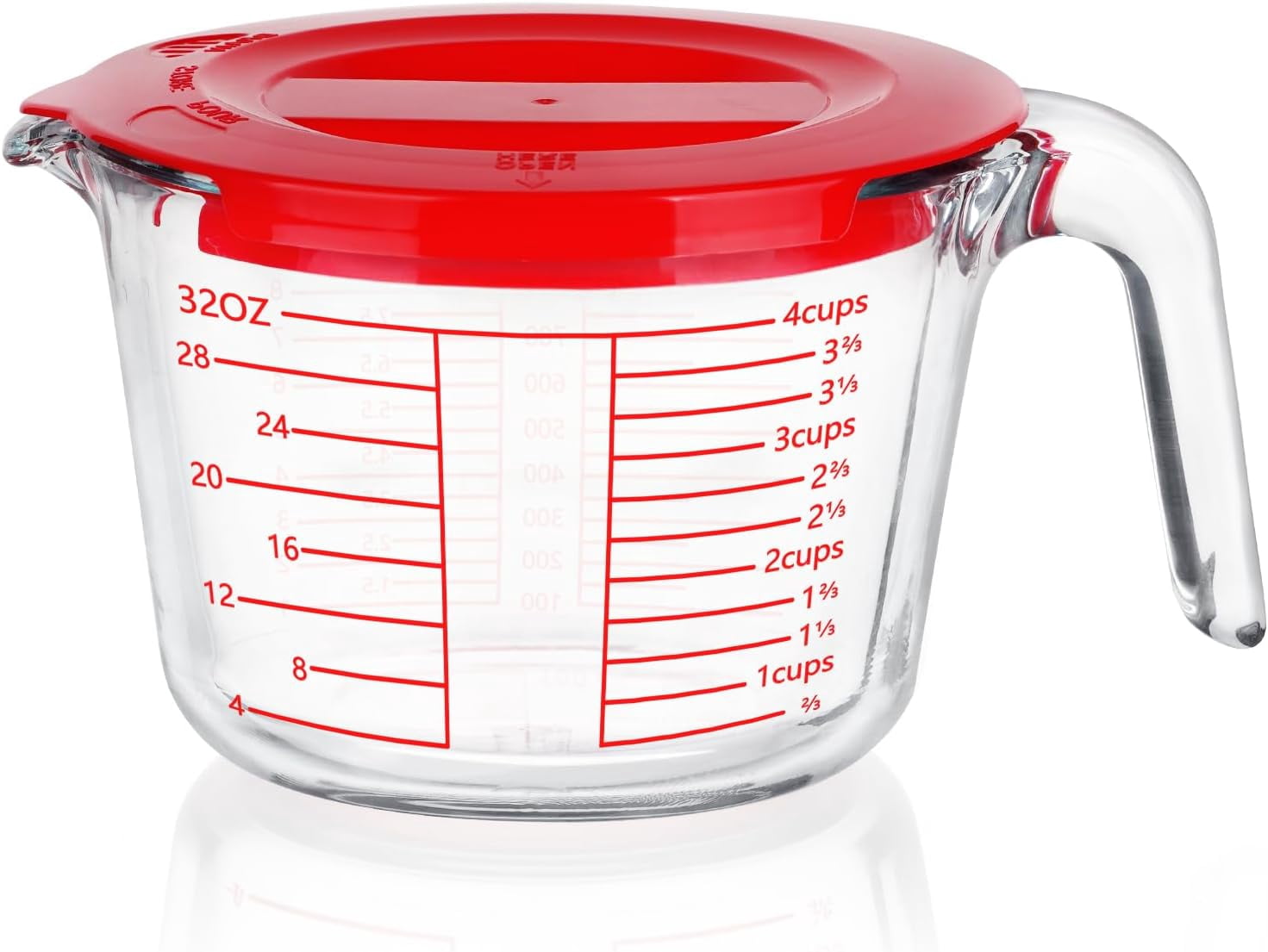 Glass Measuring Cup, 4-Cup Glass Measuring Cups with Lids, Measuring ...