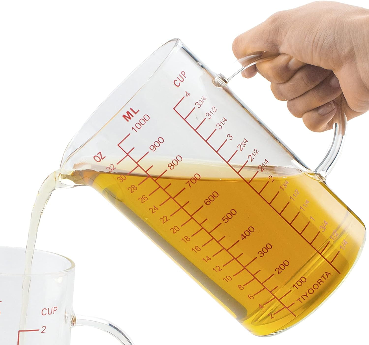 Glass Measuring Cup with Handle, Three Scales (OZ, Cup, ML), V-Shaped ...
