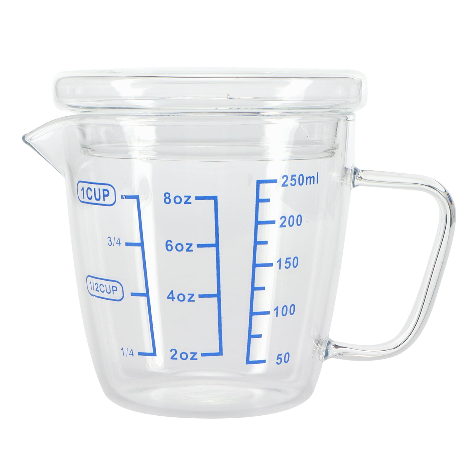 Glass Measuring Cup With Spouts Lid Heat Resistants 2 Cup/ 1 Cup Scale ...