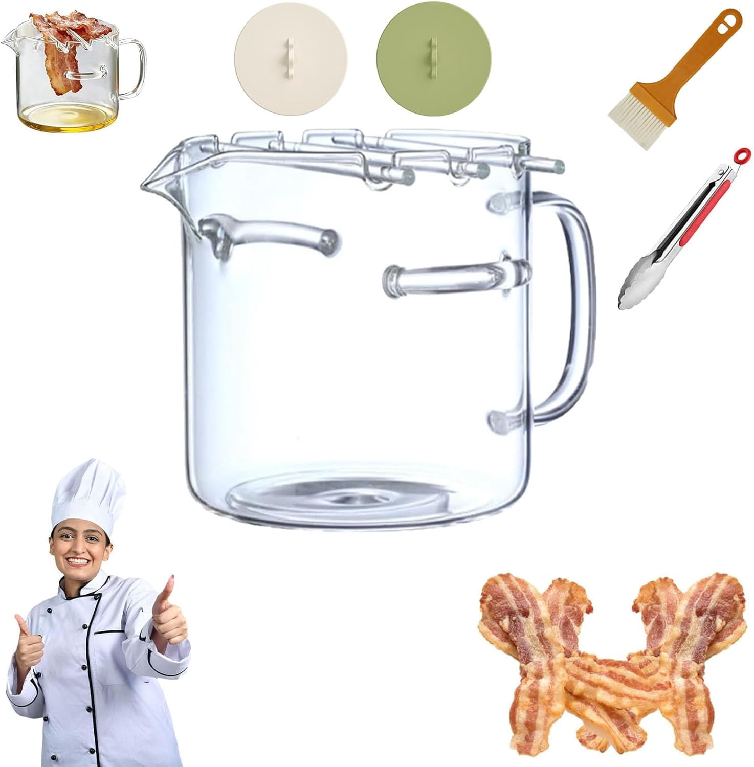 Glass Microwave Bacon Cooker(2.1L/74Oz), Heat Resistant, Non-Stick Oil ...