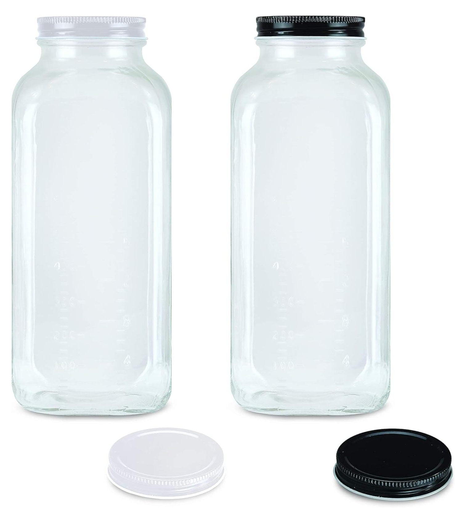 Glass Milk Bottle With 2 Extra Leak Free Lids and Measuring Marks ...