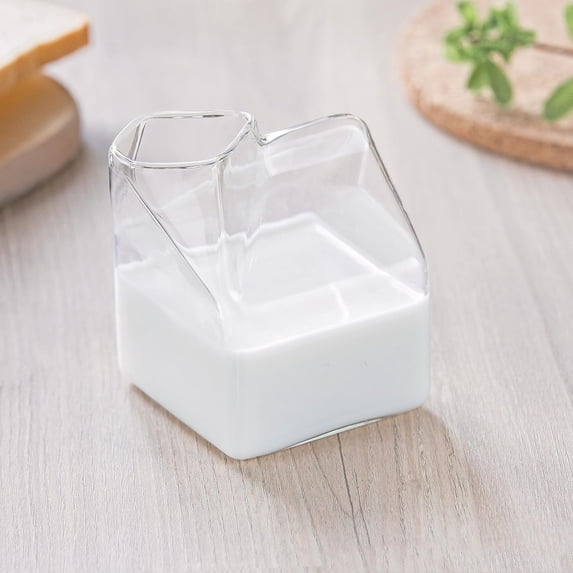 Glass Milk Carton Creamer Pitcher Cute Clear Kawaii Milk Carton Cup ...