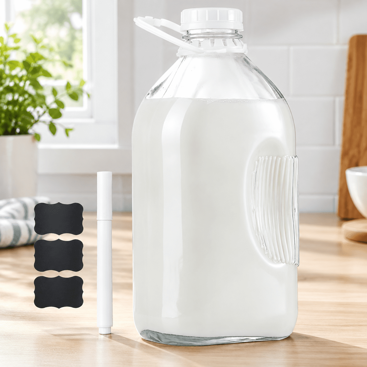 Glass Milk Jugs Bottle - 64Oz Water Container with Airtight Screw Lid ...