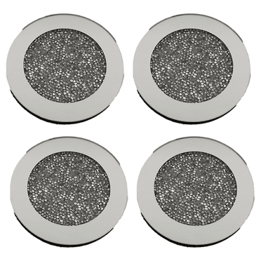 Leyfeng Glass Mirrored Coaster for Drinks Crushed Diamond Round ...