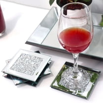 Glass Mirrored Coaster 4 PC, Crushed Diamond Round 4" Cup Mat Decor on ...
