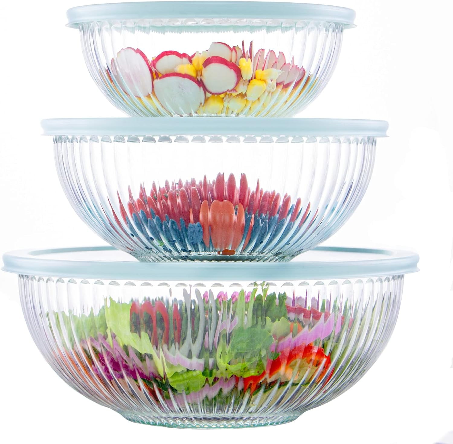 Glass Mixing Bowl with Lids Set(4.5QT,2.7QT,1.1QT), 3PC Large Glass ...